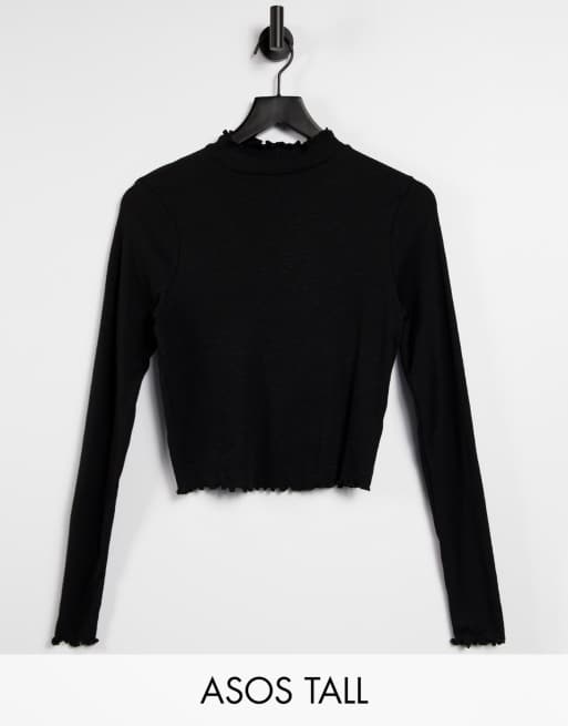 ASOS DESIGN Tall - Crop top col montant à ourlet ondulé - Noir | ASOS