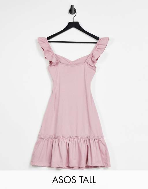ASOS DESIGN Tall cut out sundress with ruffle shoulder in rose | ASOS