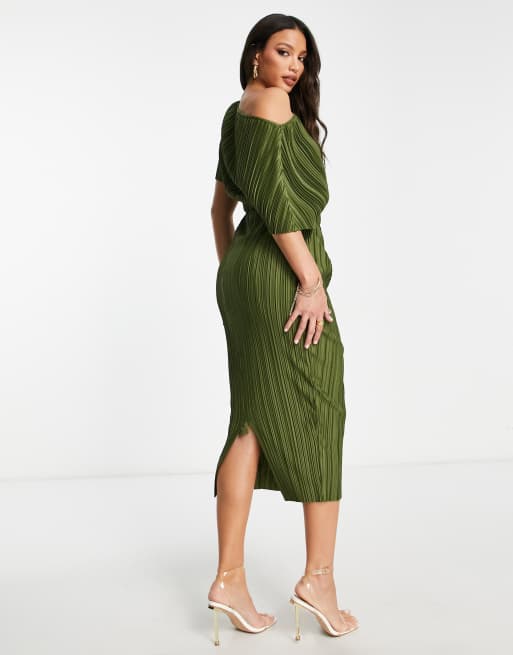 Asos Design Fallen Shoulder Plisse Midi Dress Deals