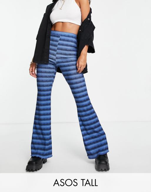 Asos Design Tall Flare Trouser In Ombre Texture In Blue And Green Asos