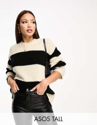 ASOS DESIGN Tall – Gestreifter Oversize-Pullover mit Rundhalsausschnitt ...