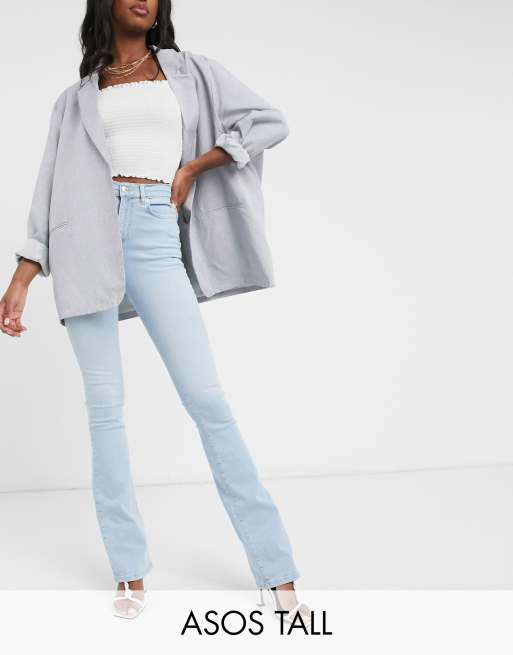 Asos Design Tall High Rise Lift And Contour Flare Jeans In Lightwash