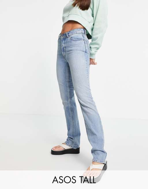 Asos Design Tall Jean Droit à Taille Mi Haute Délavage Clair