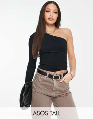 ASOS DESIGN Tall – Langärmliges Oberteil in Schwarz mit One-Shoulder ...