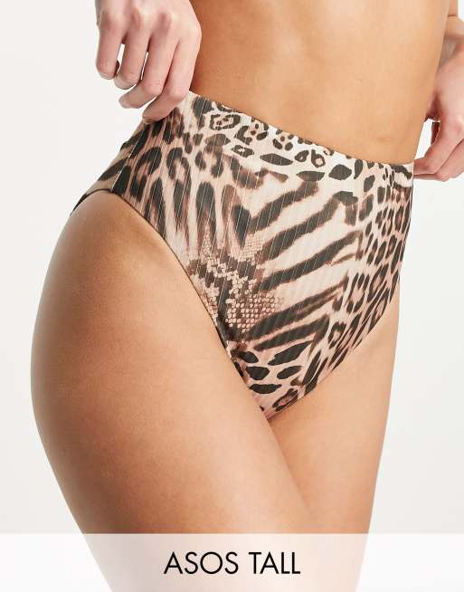 ASOS DESIGN Tall mix and match high leg high waist bikini bottom in leopard animal print | ASOS