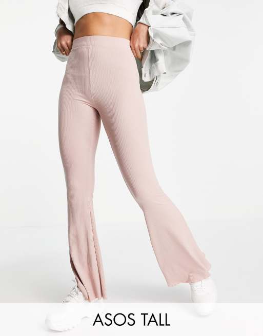 Asos Design Tall Pantalon évasé Côtelé à Ourlet Ondulé Rose Poudré