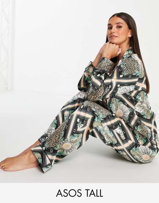 Asos Design Tall Pyjama Set In Schwarz Bestehend Aus Langärmligem