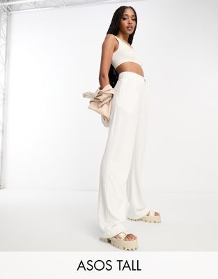 ASOS DESIGN Tall relaxed pants with linen in ivory | ASOS