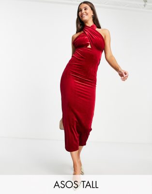 ASOS DESIGN Tall - Robe longue croisée sur le devant en velours à dos ...