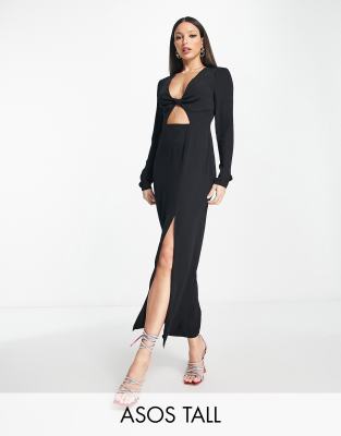 ASOS DESIGN Tall - Robe mi-longue avec découpe et détail effet torsadé - Noir | ASOS