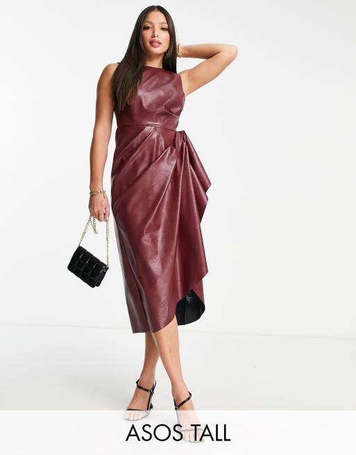Asos Design Tall Robe Mi Longue En Pu à Col Montant Avec Jupe Plissée