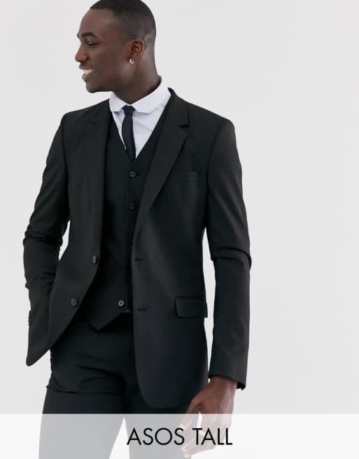 Asos Design Tall Slim Suit Jacket In Black Asos