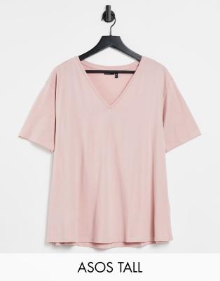 ASOS DESIGN Tall swing t-shirt with v neck in blush | ASOS
