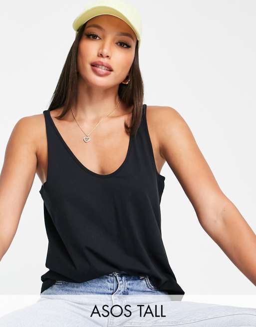 Asos Design Tall Ultimate Cotton Blend Scoop Neck Vest In Black Black