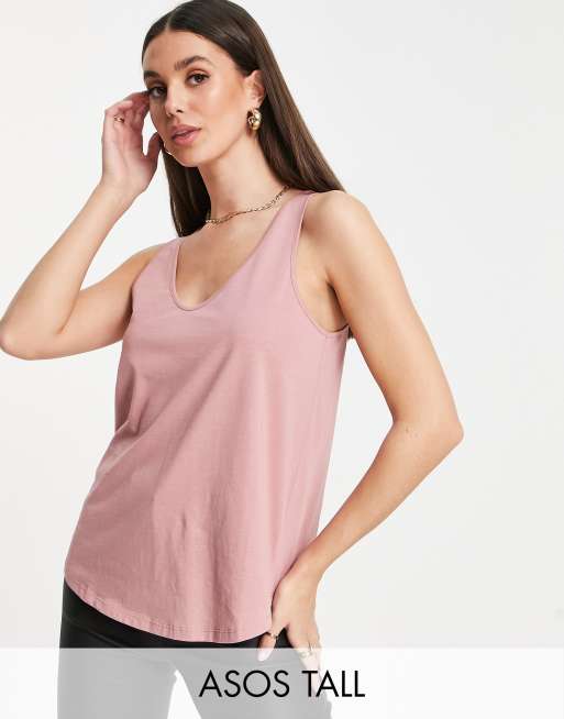 Asos Design Tall Ultimate Vest With Scoop Neck In Cotton Blend In Rose