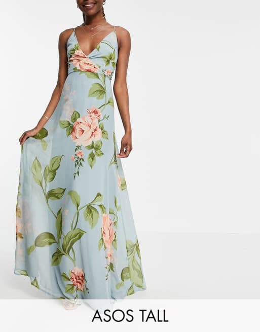 Asos Design Tall Vestito Lungo Stile Canottiera Avvolgente Blu Con