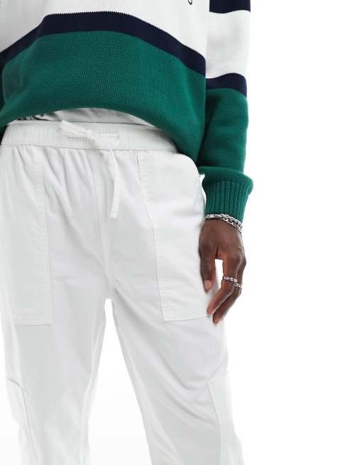 ASOS DESIGN tapered pull on cargo trackies in white | ASOS