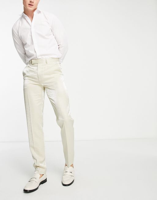 Asos Design Tapered Smart Pants In Stone Hammered Satin Asos