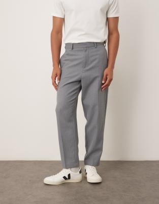 ASOS DESIGN tapered suit pants with wool pinstripe in grey | ASOS