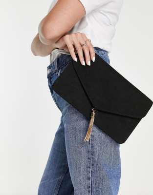 ASOS DESIGN tassel clutch bag in black | ASOS