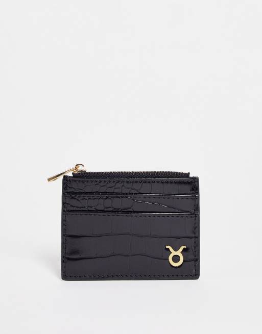 ASOS DESIGN taurus zodiac star sign cardholder and purse in black croc ...