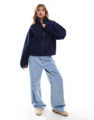 ASOS DESIGN teddy fleece set in navy | ASOS