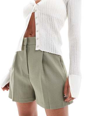 ASOS DESIGN textured a line tailored shorts in khaki | ASOS