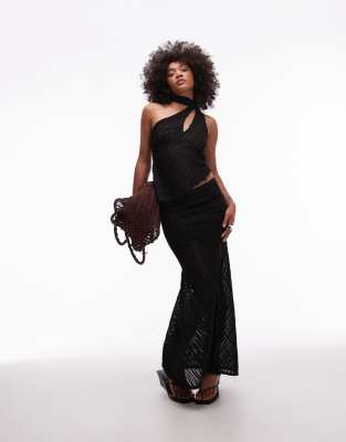 ASOS DESIGN textured fishtail skirt with side split in black (Part of a ...