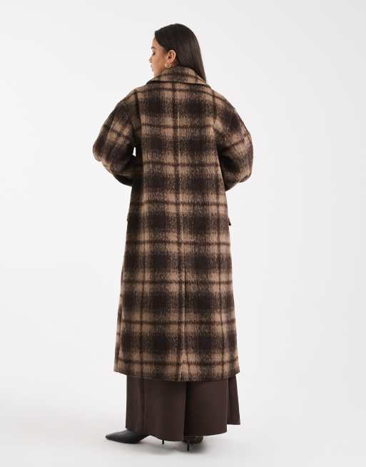 ASOS DESIGN textured formal coat in brown plaid | ASOS