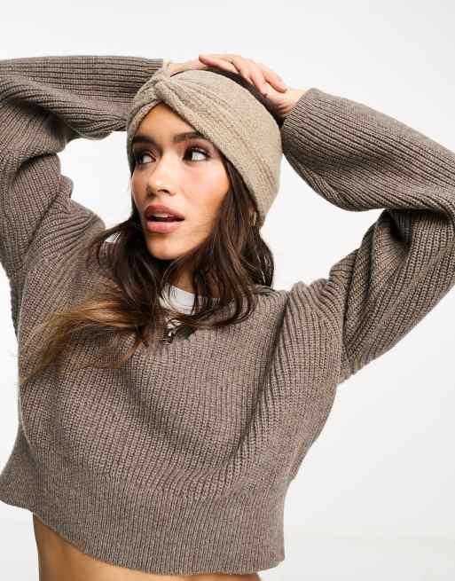 ASOS DESIGN textured knit headband in mink | ASOS