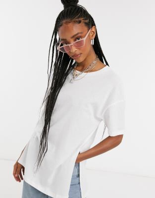 ASOS DESIGN textured longline t-shirt with side splits in white | ASOS