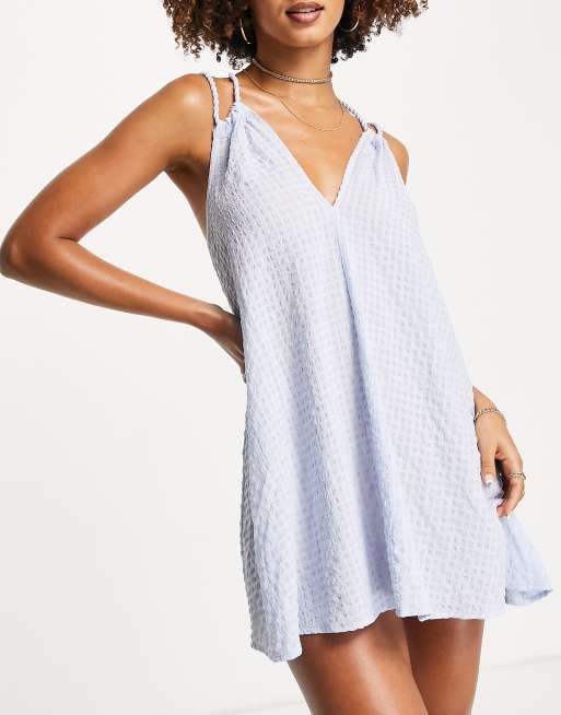 ASOS DESIGN textured multiway strappy beach mini dress in blue | ASOS