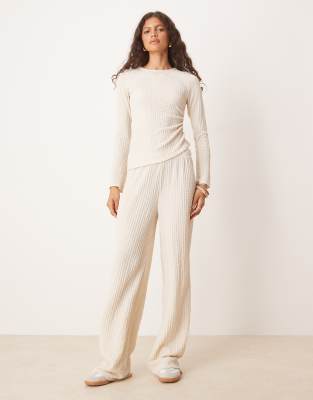 ASOS DESIGN textured pants and long sleeve set in cream | ASOS