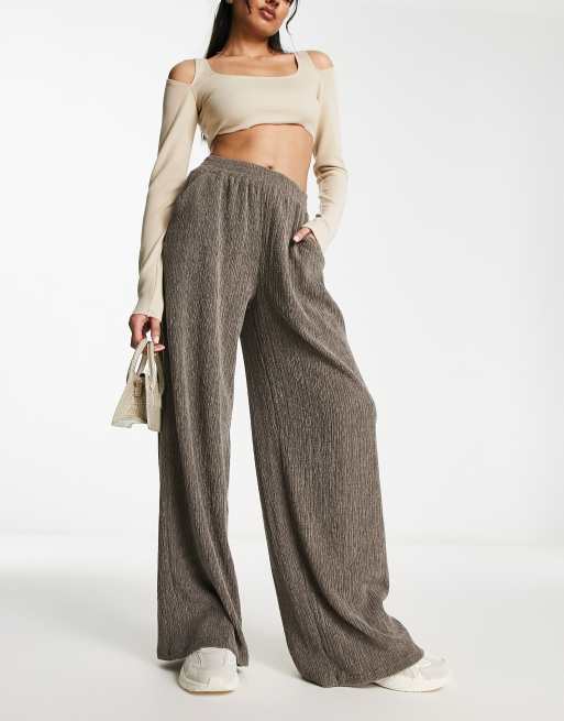 ASOS DESIGN textured pull on wide leg trouser in mushroom | ASOS
