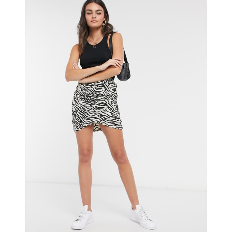 Zebra Print Satin Mini Skirt With Slit | canoeracing.org.uk
