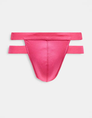 ASOS DESIGN thong in pink with strap detail and hardware | ASOS