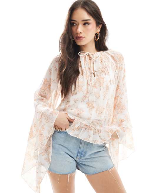 ASOS DESIGN tie neck floaty top in paisley print | ASOS