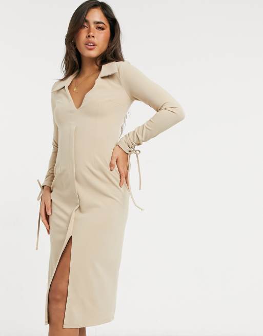 Asos Design Tief Ausgeschnittenes Midi Hemdblusenkleid Mit