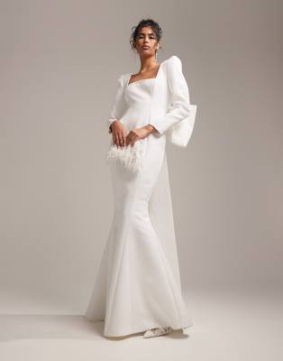ASOS DESIGN Toby statement square neck and bow back wedding dress in | ASOS