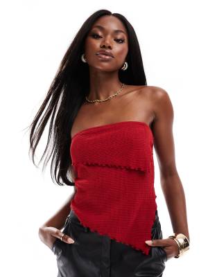 ASOS DESIGN - Top bandeau texturé à rabat - Rouge | ASOS