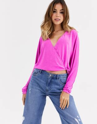 ASOS DESIGN - Top cache-cœur en tissu près du corps avec manches chauve ...