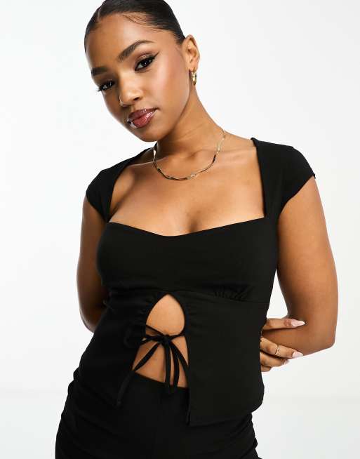 ASOS DESIGN - Top d'ensemble à encolure carrée et fente sur le devant - Noir | ASOS