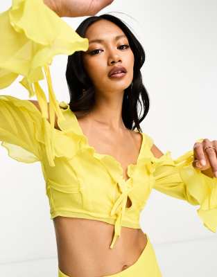 ASOS DESIGN - Top d'ensemble doux à volant et liens à nouer - Jaune | ASOS