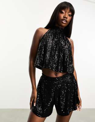 ASOS DESIGN - Top d'ensemble fluide à sequins - Noir | ASOS