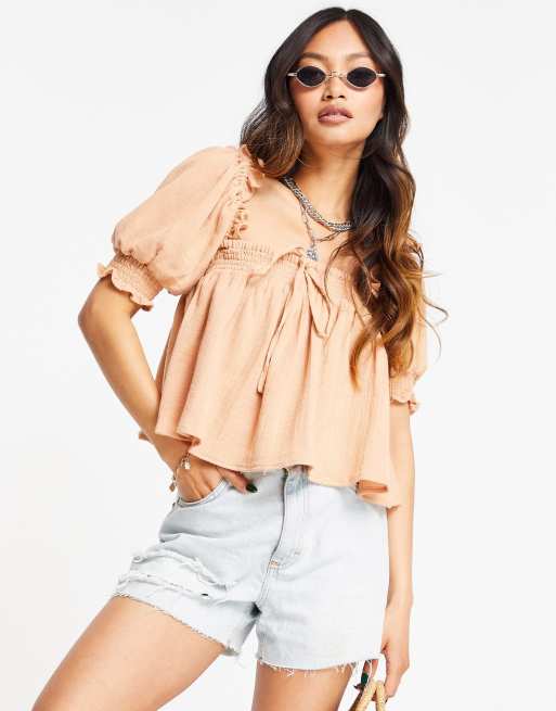 Asos Design Top Dété Froissé à Encolure Carrée Vieux Rose Asos