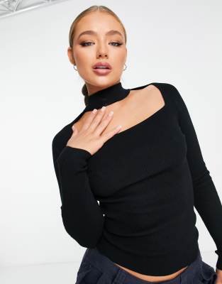 ASOS DESIGN - Top en maille avec encolure découpée - Noir | ASOS