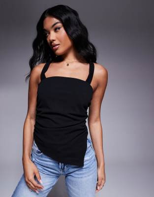 ASOS DESIGN - Top froncé asymétrique avec dos nu - Noir | ASOS