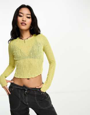 ASOS DESIGN - Top manches longues texturé effet échelle - Chartreuse | ASOS