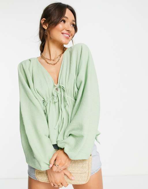 Asos Design Top Naturellement Froissé Avec Liens Sur Les Côtés Vert