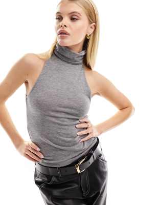 ASOS DESIGN - Top sans manches en maille fine à col roulé - Anthracite chiné | ASOS